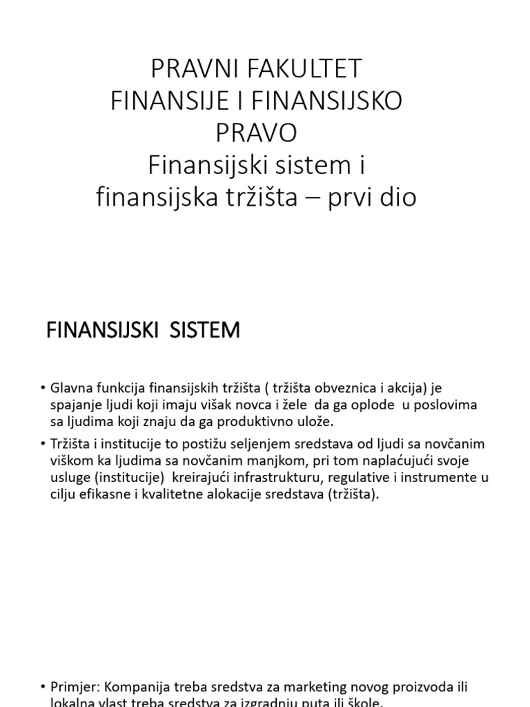 FFP - Finansijski Sistem I Finansijska Tryiyta - Prvi Dio DL | PDF