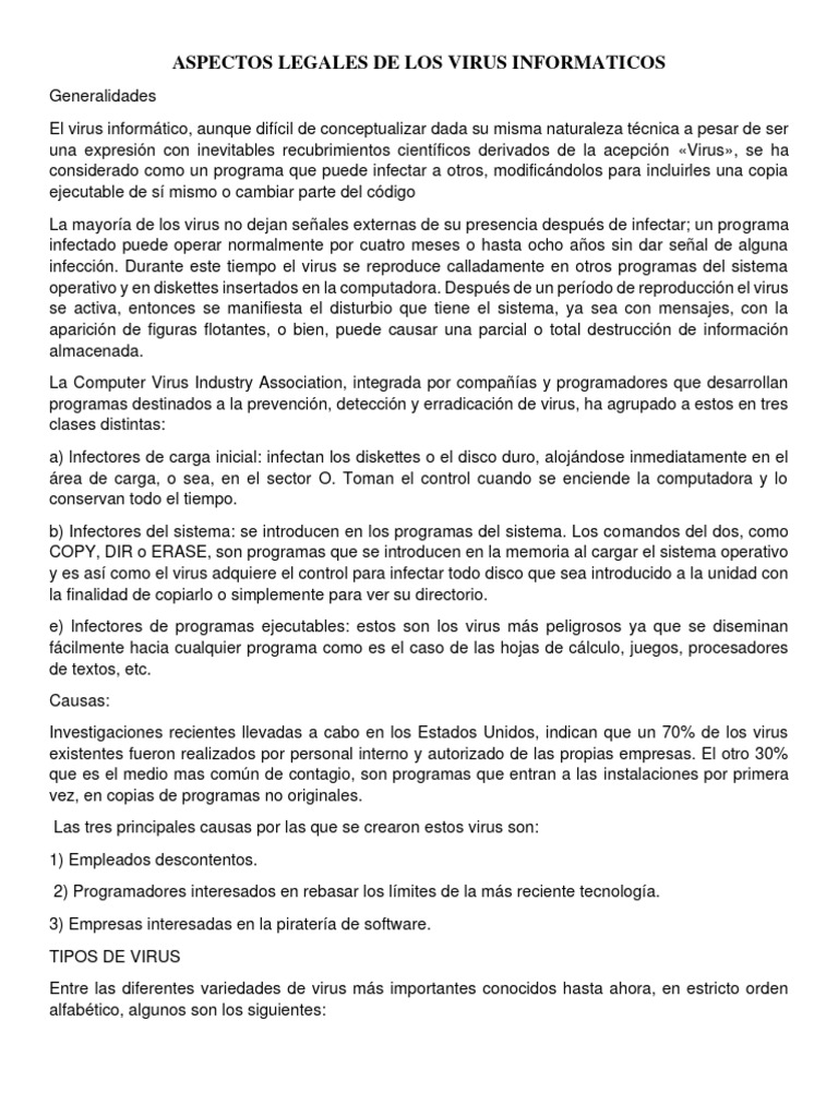Aspectos Legales Virus Informaticos | PDF | Software antivirus | Virus ...