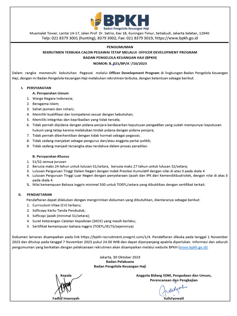 Pengumuman_Rekrutmen_Terbuka_Peserta_ODP_BPKH_2023 | PDF