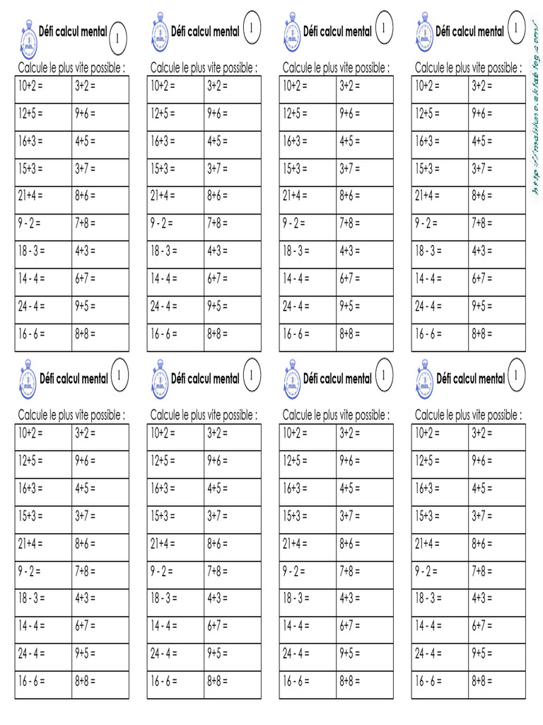 Defis Calcul Mental 1 A 22 MALILUNO | PDF