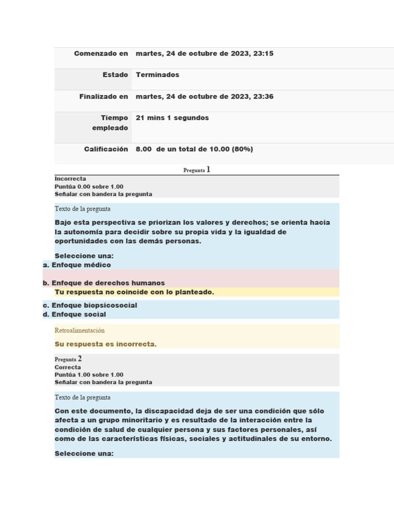 Cuestionario Final Modulo I | PDF | Invalidez