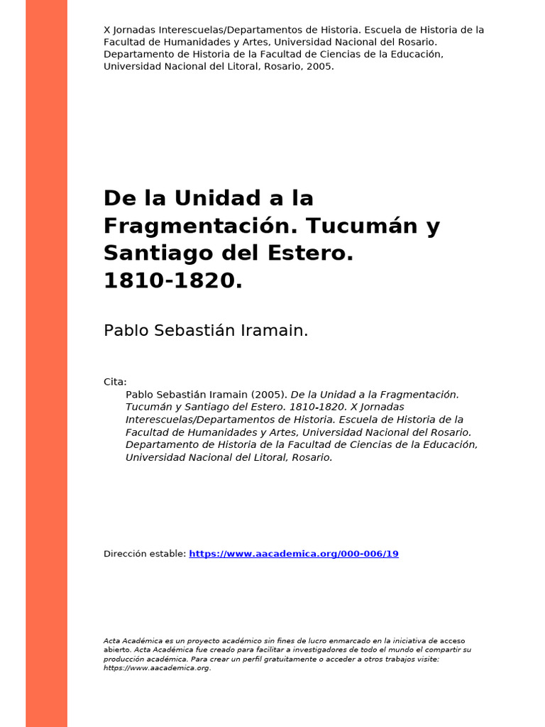 Pablo Sebastian Iramain (2005) - de La Unidad A La Fragmentacion. Tucuman y Santiago Del Estero ...