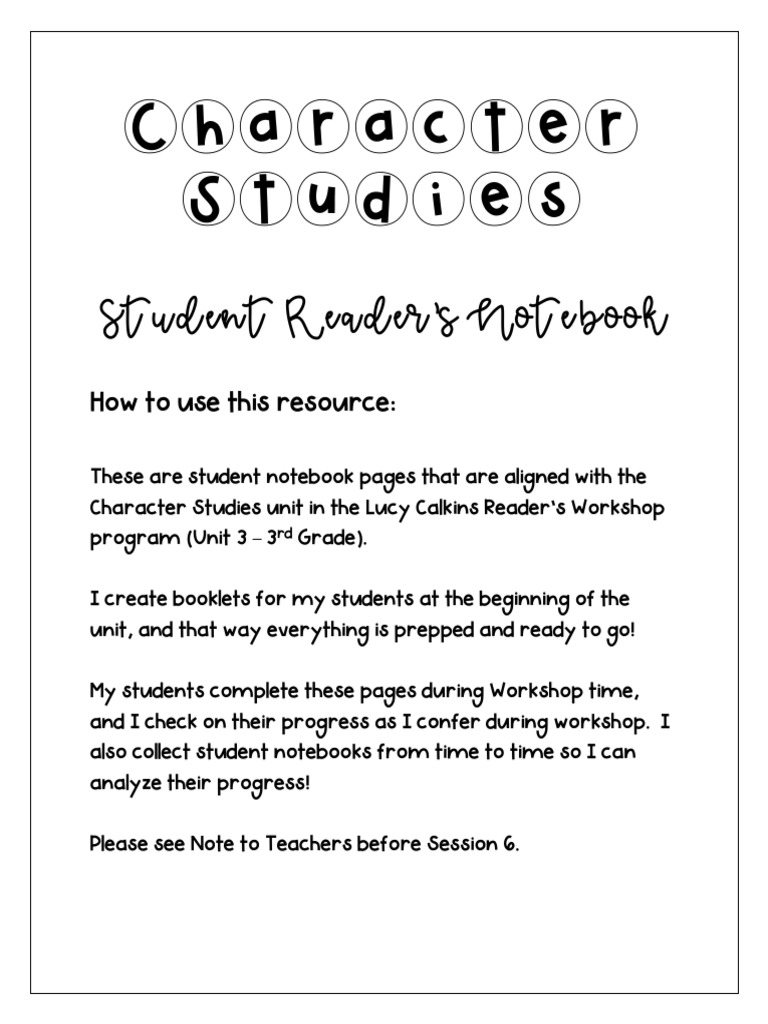 Character Studies: Student Reader's Notebook | PDF | Books | Psychology