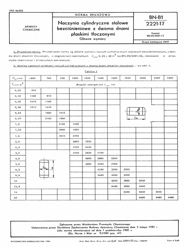 BN - 81 - 2221 - 17 - Naczynia Cylindryczne Stalowe Bezciśnieniowe Z Dwoma Dnami Płaskimi ...