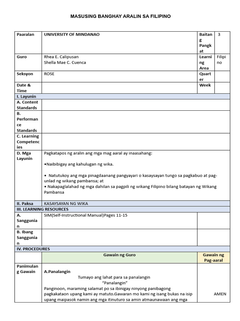 Detailed Lesson Plan Template 1 | PDF