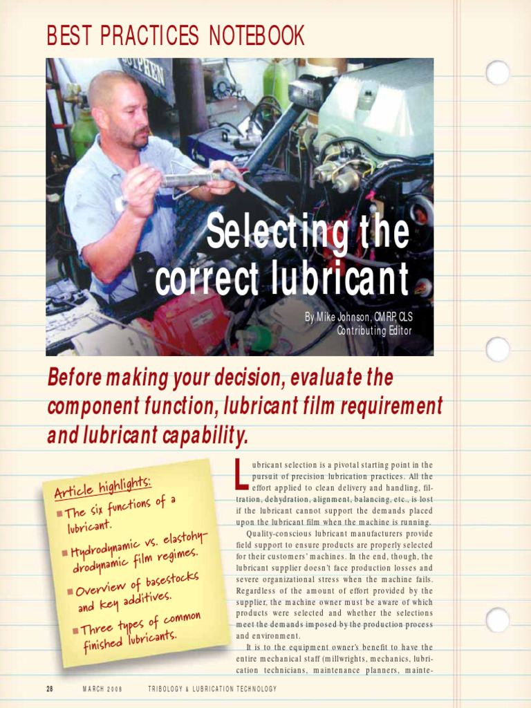 Selecting The Correct Lubricant - TLT Article - March08 | PDF | Wear ...