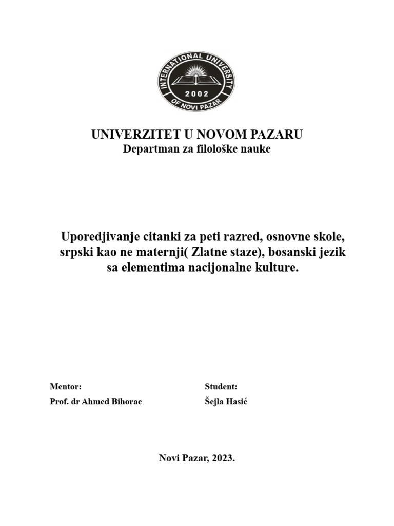 ANALIZA ČITANKI ZA PETI RAZRED | PDF