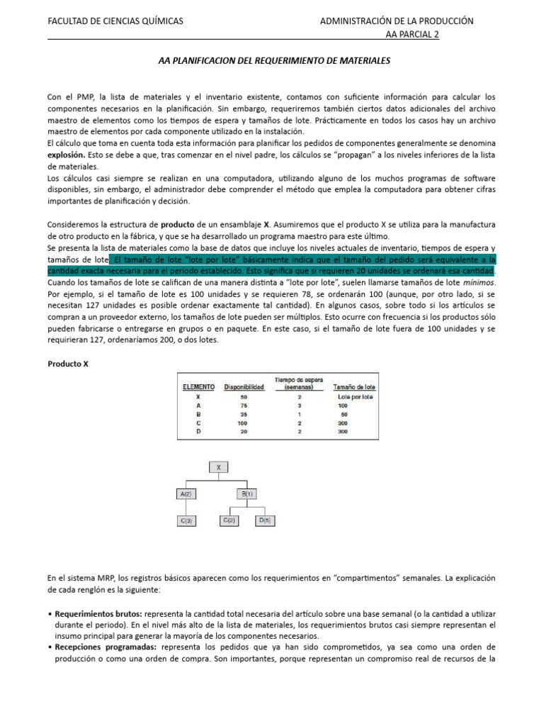 AA PLANIFICACIÓN DEL REQUERIMIENTO DE MATERIALES MRP | PDF | Inventario