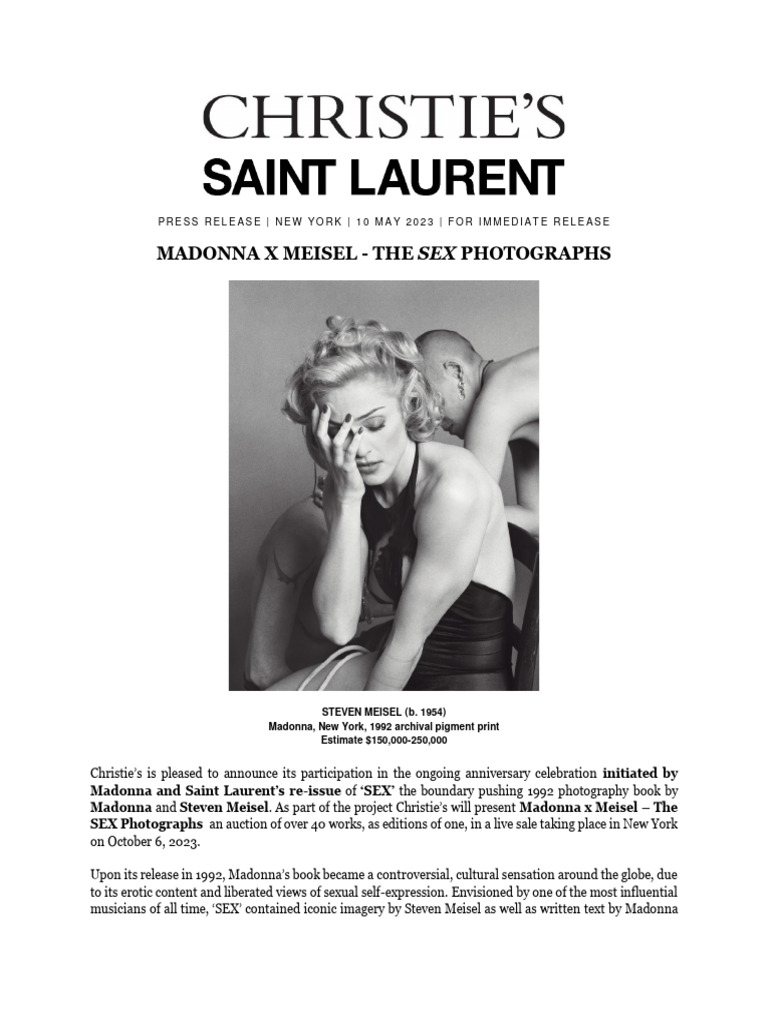 Christie's - Press Release - Madonna X Meisel-The Sex Photographs - Final Version 5-10-23 900 Am ...