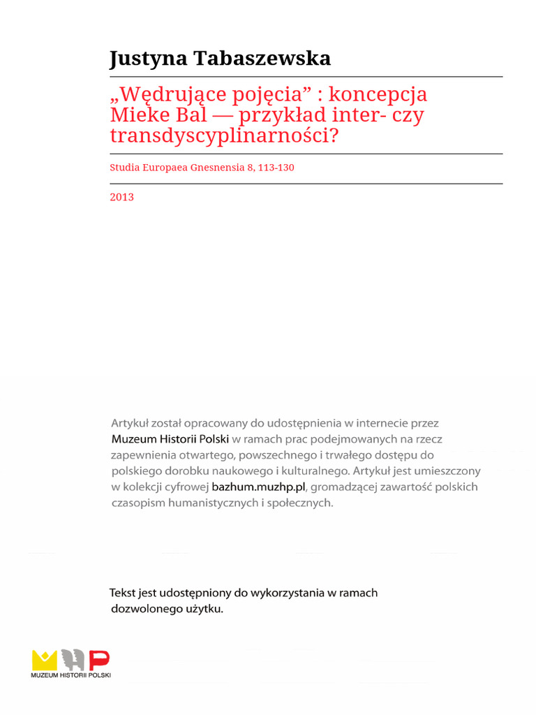 Tabaszewska Mieke Bal Wedrujace Pojecia | PDF