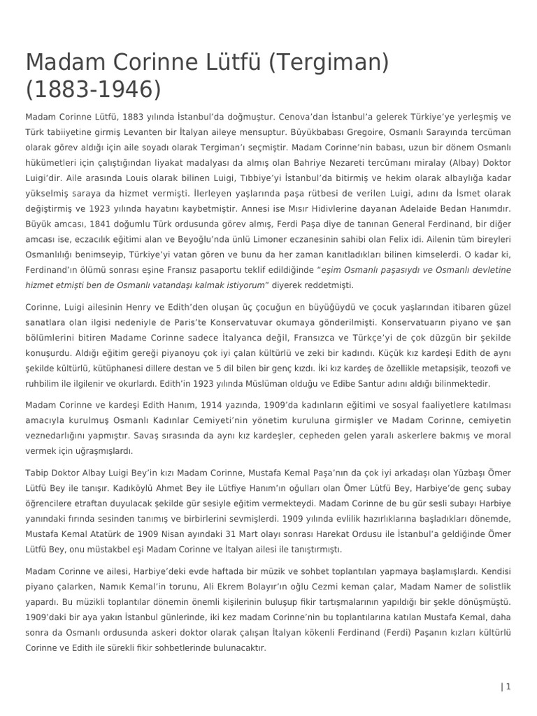 Madam Corinne Lütfü (Tergiman) (1883-1946) | PDF