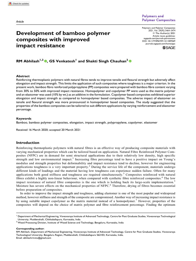 Abhilash Et Al 2021 Development of Bamboo Polymer Composites With ...