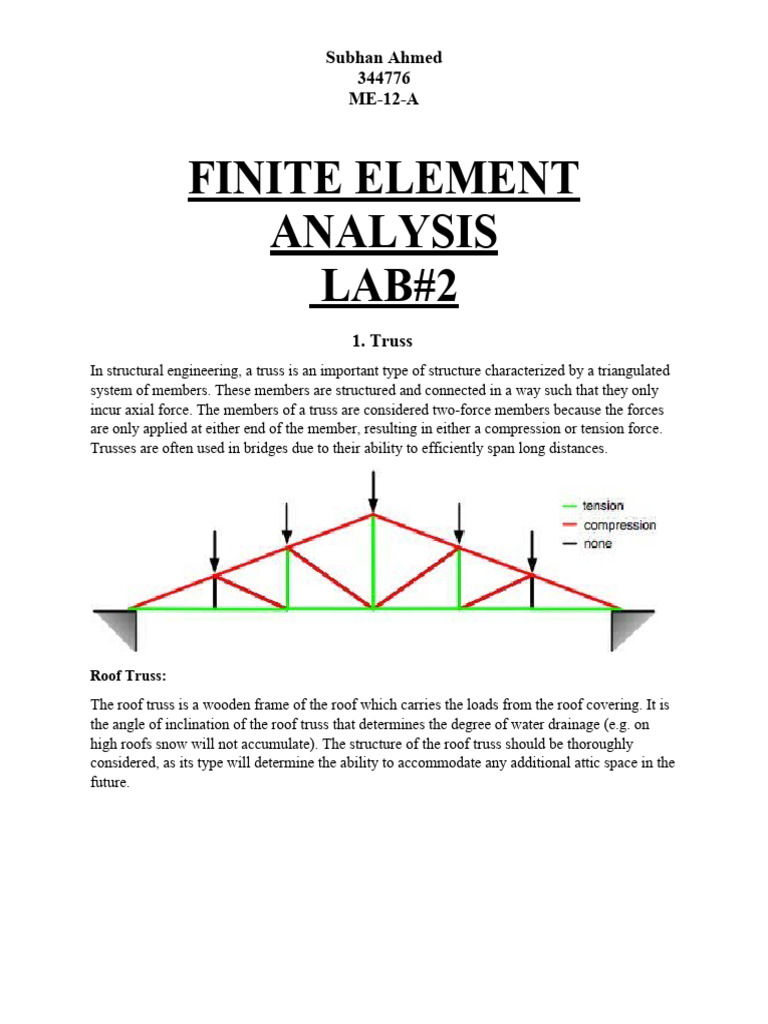 Subhan Ahmed-344776-Lab 2 and 3 | PDF | Truss | Stress (Mechanics) Subhan Ahmed-344776-Lab 2 and 3 | PDF | Truss | Stress (Mechanics)