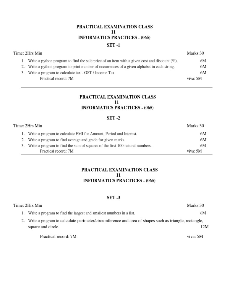 11 Ip Programs To Practice For Practicals | PDF