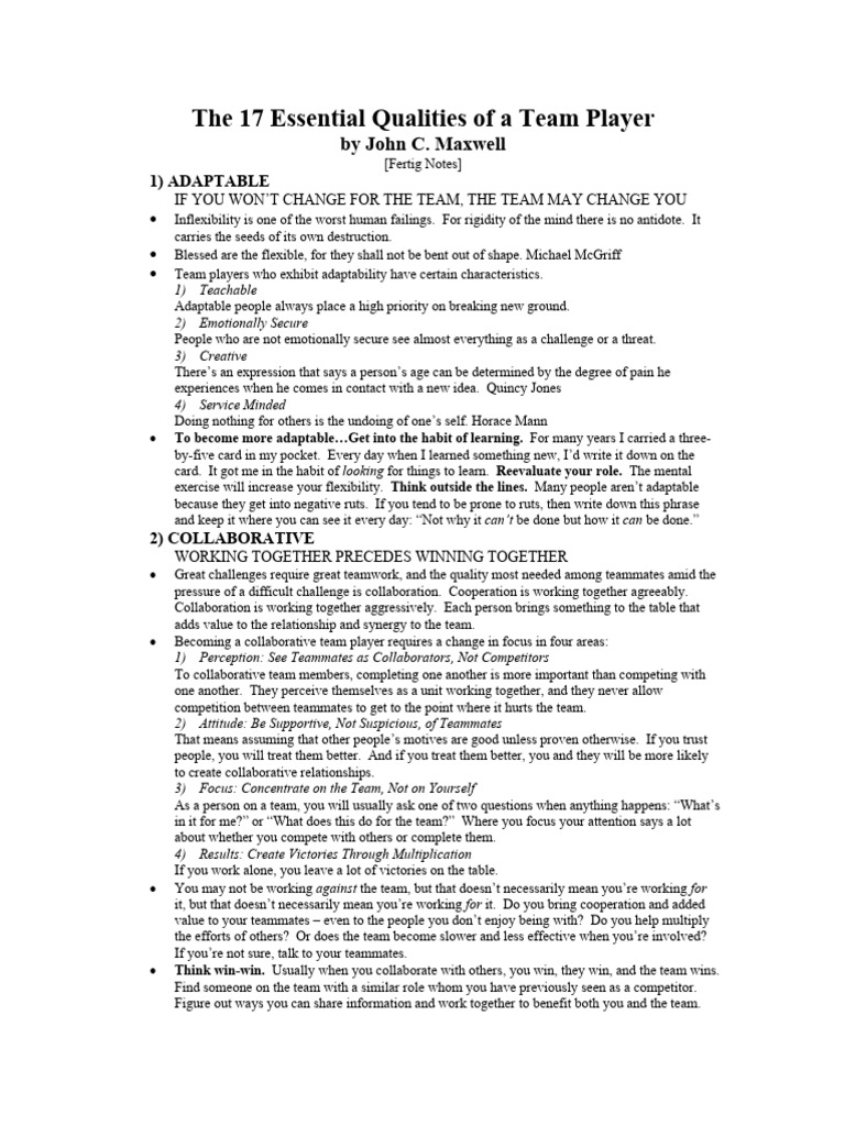 17 Essential Qualities of Team Players | PDF | Disciplines | Meaning Of ...