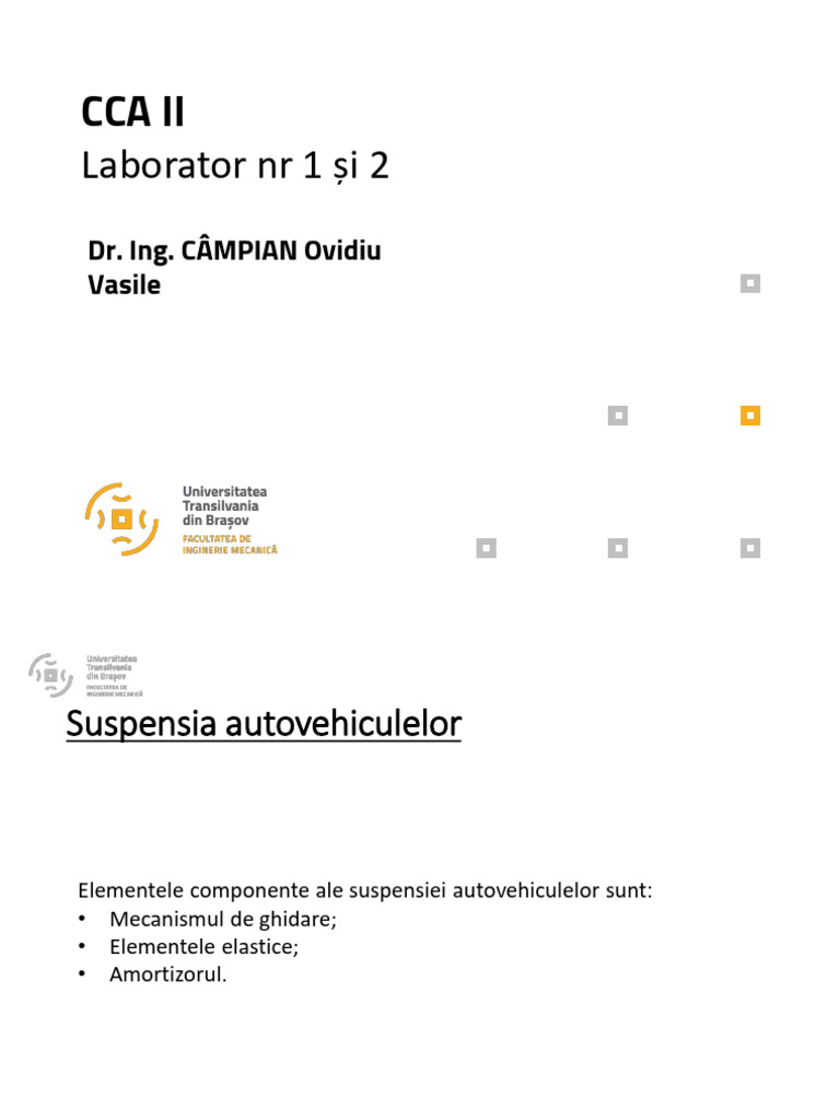 CCA2 - Lab 1+2 - Prezentare-Sistemul de Suspensie | PDF