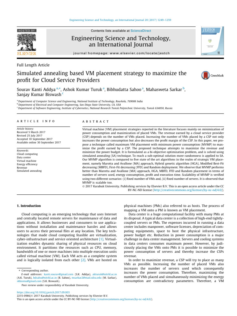 Simulated Annealing Based Vm Placement Strategy To Maximize Pdf