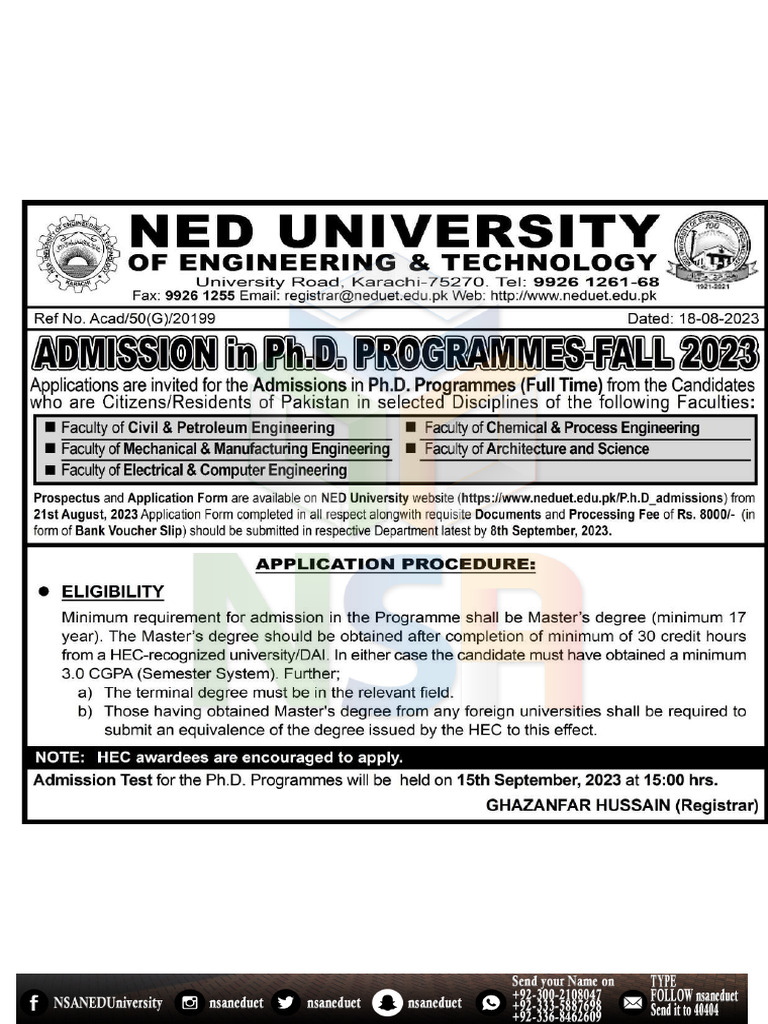 Postgradue and PHD Admission | PDF