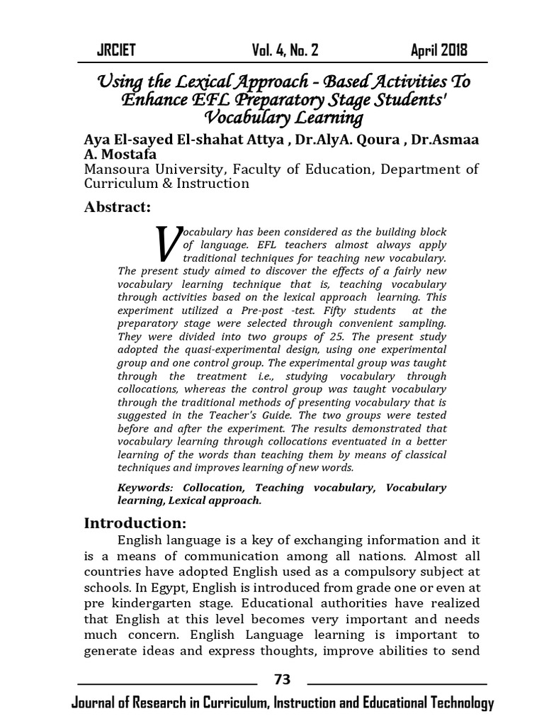 Using The Lexical Approach Based Activit | PDF | Effect Size | English As A Second Or Foreign ...