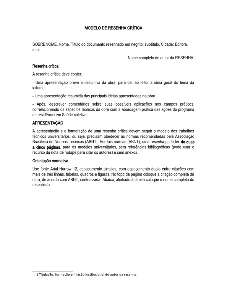 Modelo de Resenha Crítica | PDF