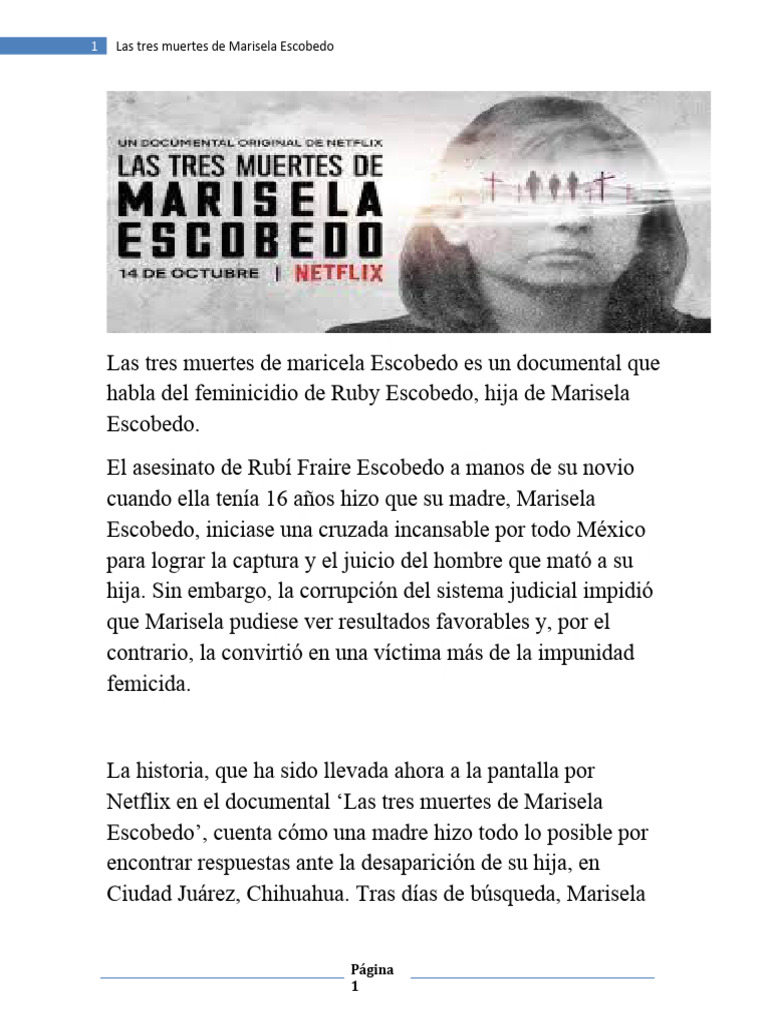 Las Tres Muertes de Maricela Escobedo Es Un Documental Que Habla Del ...