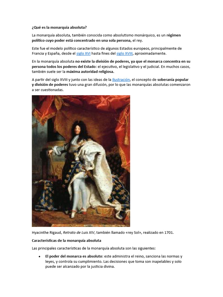 Monarquía Absoluta: Características y Ejemplos | PDF