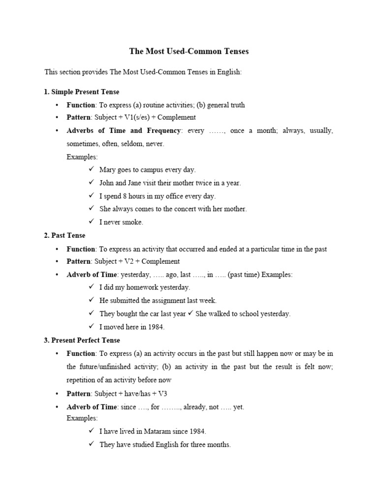 Common English Tenses Guide | PDF | Grammatical Tense | Language Families