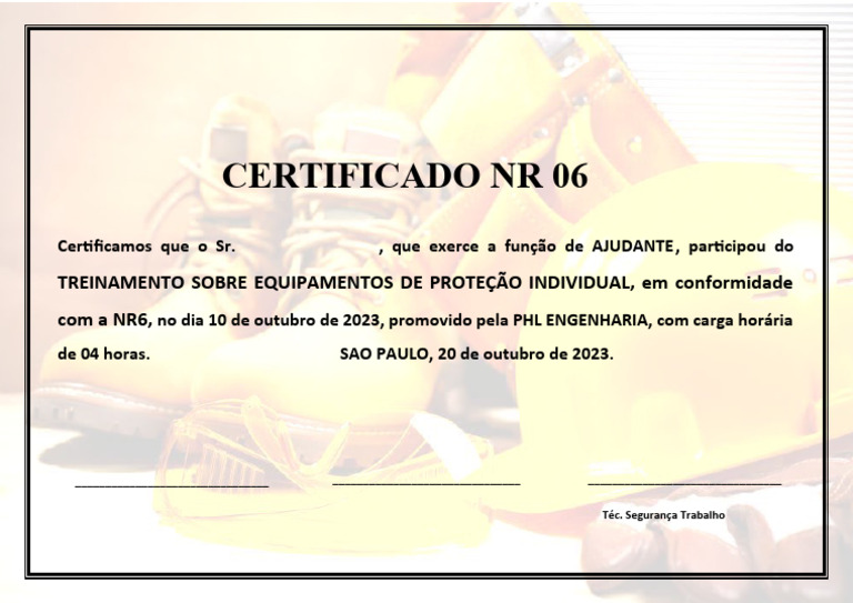 Modelo Certificado NR 06 | PDF
