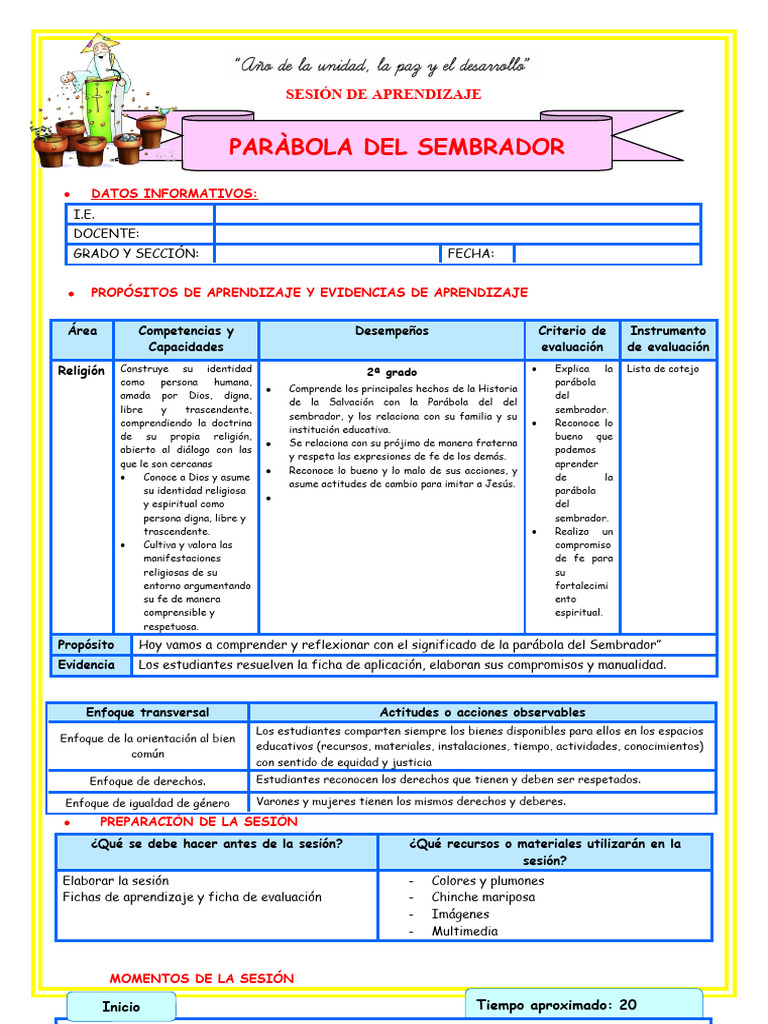 2º E11 Sesion d2 Religion La Parabola Del Sembrador | PDF | Aprendizaje ... 2º E11 Sesion d2 Religion La Parabola Del Sembrador | PDF | Aprendizaje ...