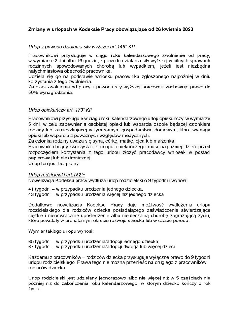 Zmiany W Kodeksie Pracy Obowiazujace Od 26 Kwietnia 2023 | PDF Zmiany W Kodeksie Pracy Obowiazujace Od 26 Kwietnia 2023 | PDF