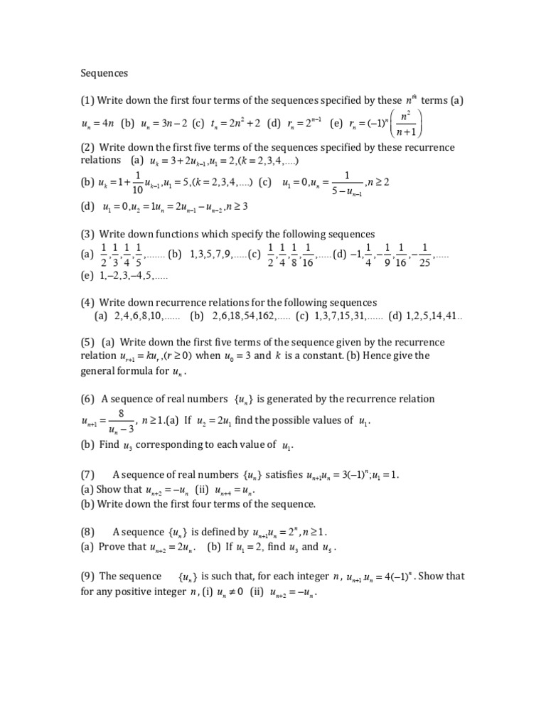 Sequences Problem Sheet 2020 | PDF | Sequence | Recurrence Relation