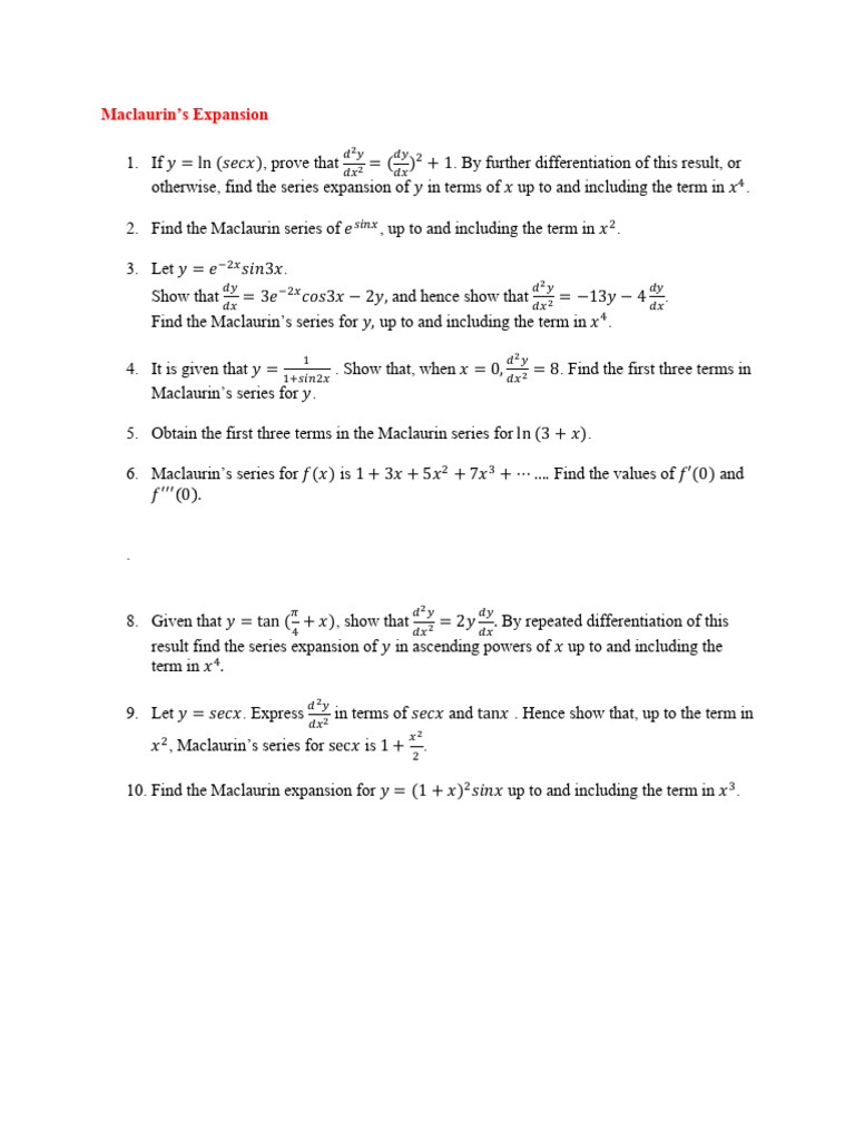 Maclaurin's Expansion PDF | PDF | Power Series | Mathematical Analysis
