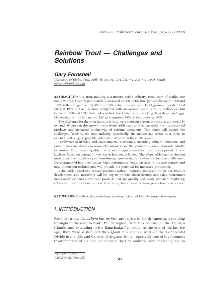 Rainbow Trout - Challenges and | PDF | Rainbow Trout | Economies