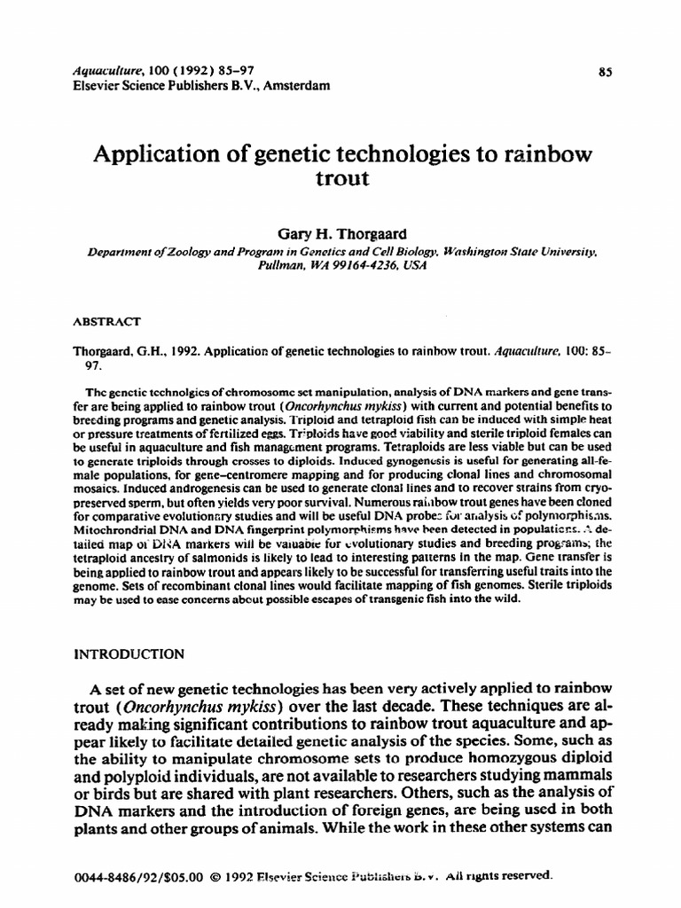 Genetic Technologies in Rainbow Trout | PDF | Genetics | Ploidy