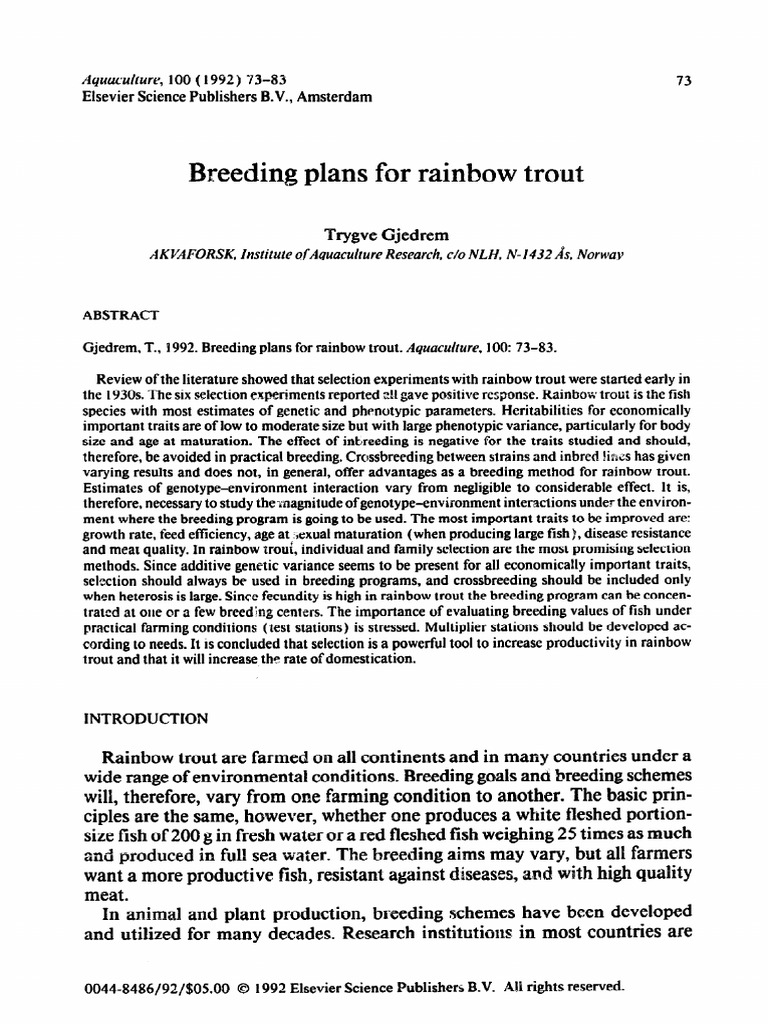 Breeding Plans For Rainbow Trout | PDF | Selective Breeding | Heritability