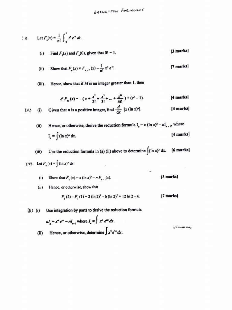 Reduction Formulae Numbered Download Free Pdf Mathematical Analysis