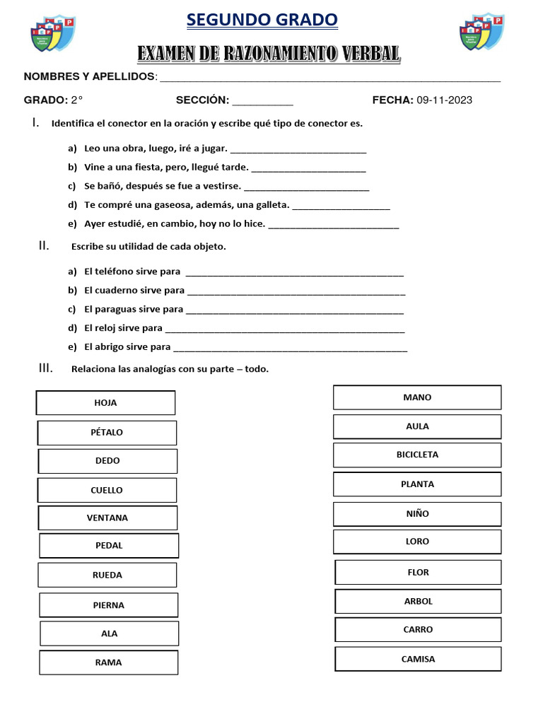 Examen de Razonamiento Verbal y Matematica 09 de Noviembre | PDF