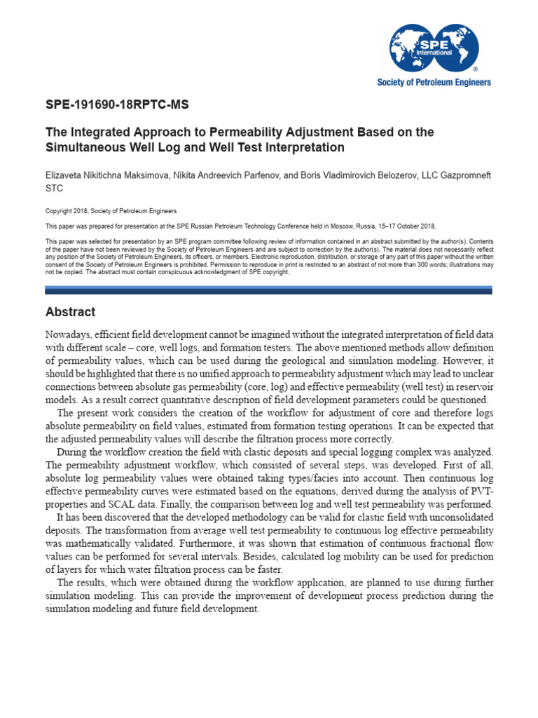 SPE-191690-18RPTC-MS The Integrated Approach To Permeability Adjustment ...