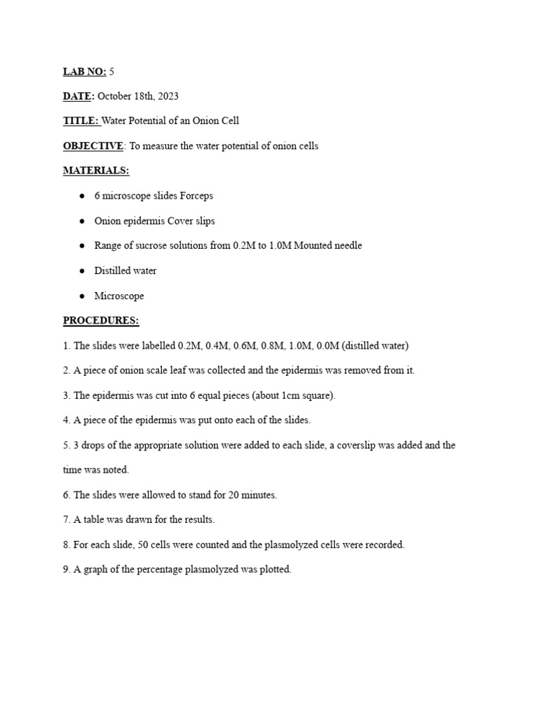 Onion Cell - LAB 5 REPORT | PDF | Osmosis | Applied And ...
