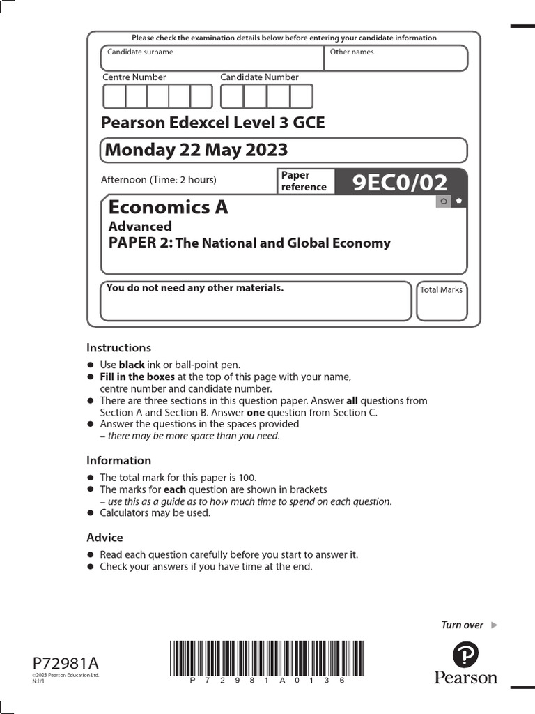 Edexcel A Level Economics A Question Paper 2 June 2023 | Download Free ...