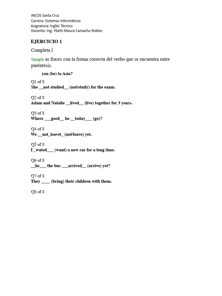 Trabajo Prac1 Unit10 Presentperfect | PDF