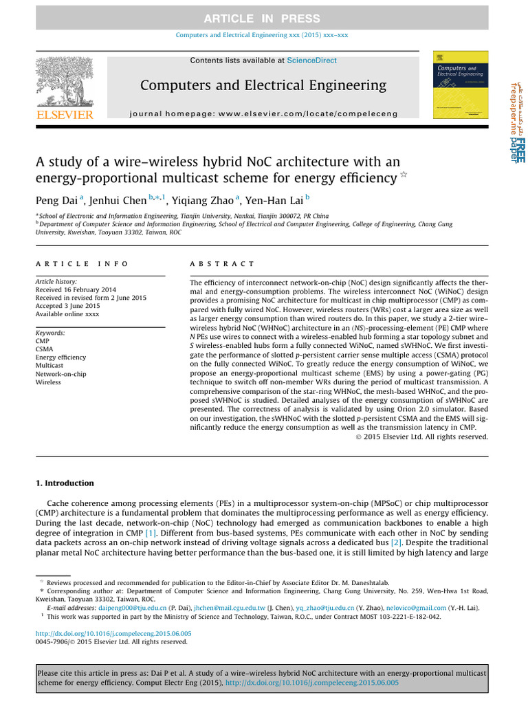 Computers and Electrical Engineering: Peng Dai, Jenhui Chen, Yiqiang Zhao, Yen-Han Lai | PDF ...