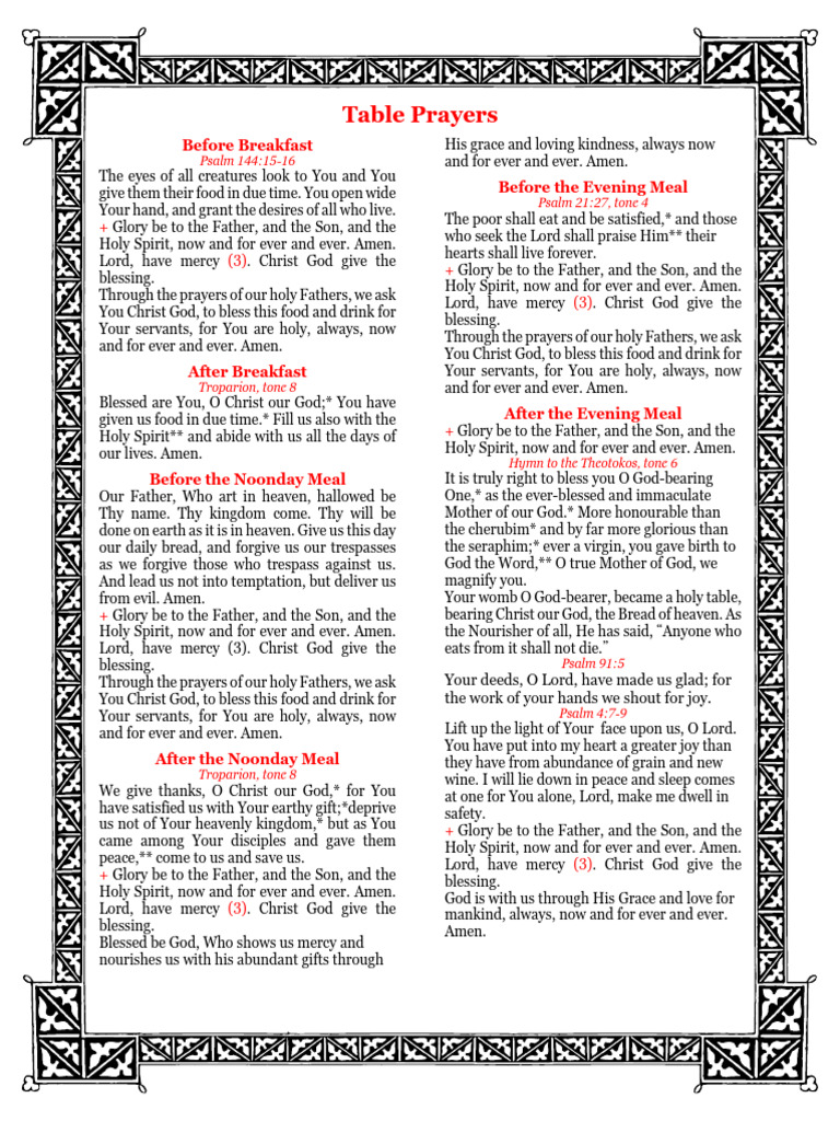 Table Prayers ENG | PDF | Glory (Religion) | Mercy