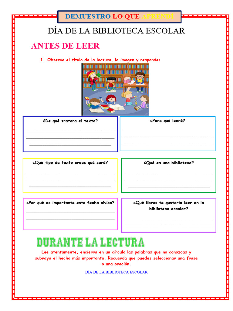 4. Jueves b a Ficha Civica -Día de La Biblioteca Escolar | PDF | El ...