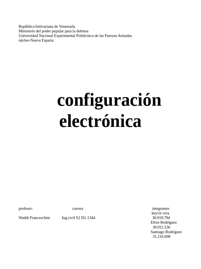 Configuracion Electronica | PDF | Configuración electronica | Electrón