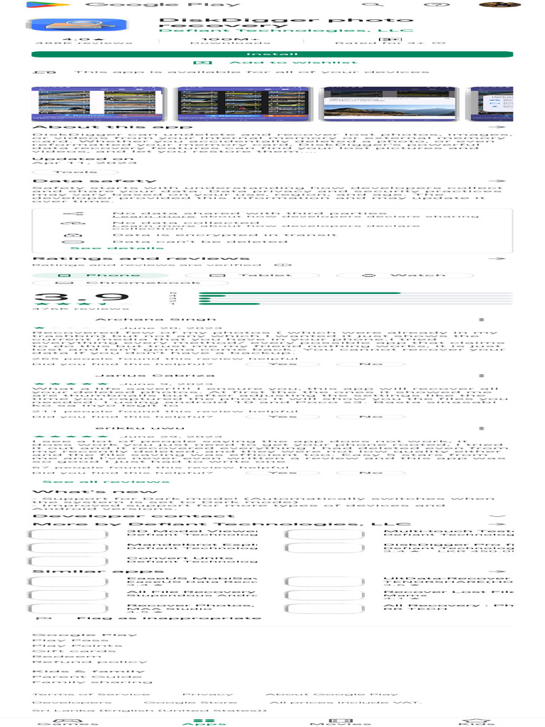 DiskDigger photo recovery - Apps on Google Play | PDF | Computer File | Mobile App