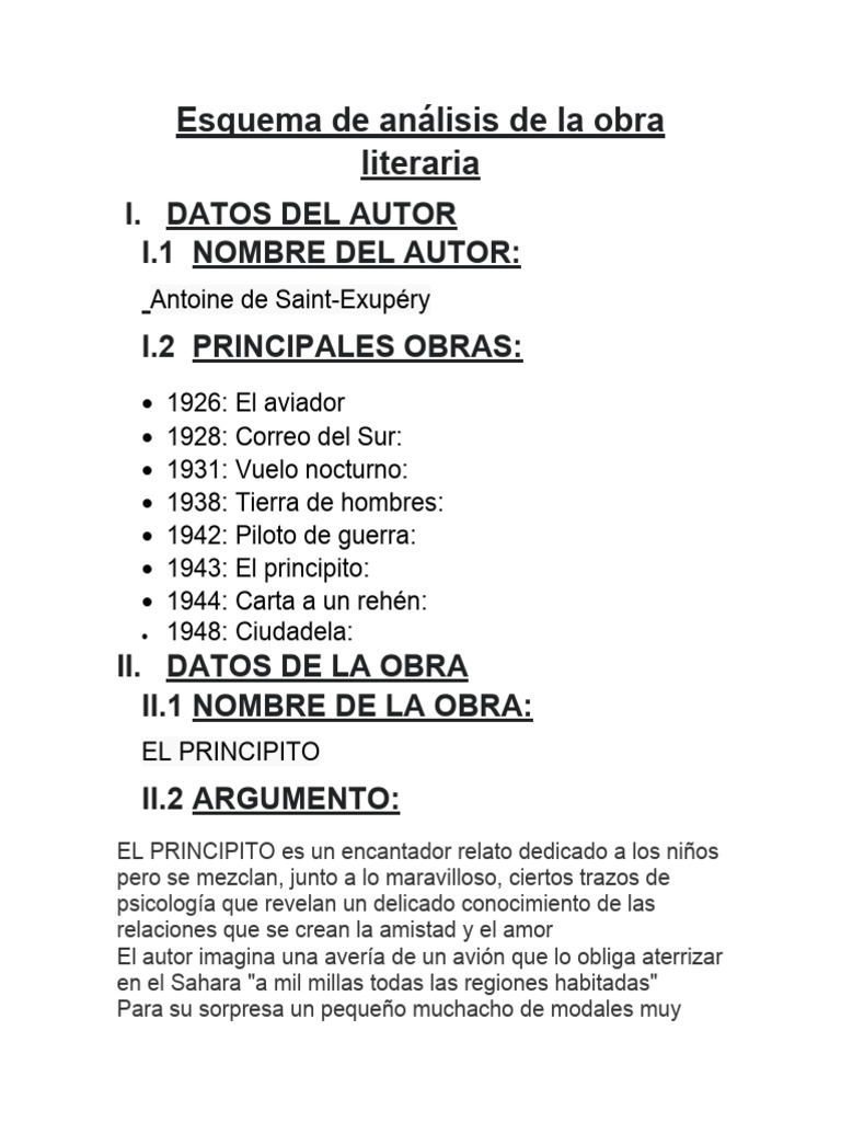 Esquema de Análisis de La Obra Literaria PRINCIPITO | PDF | El Principito