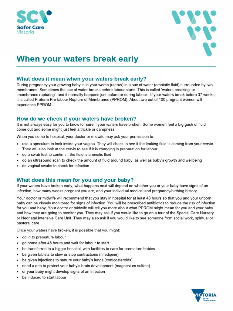 When Your Waters Break Early Patient Information-1 | PDF