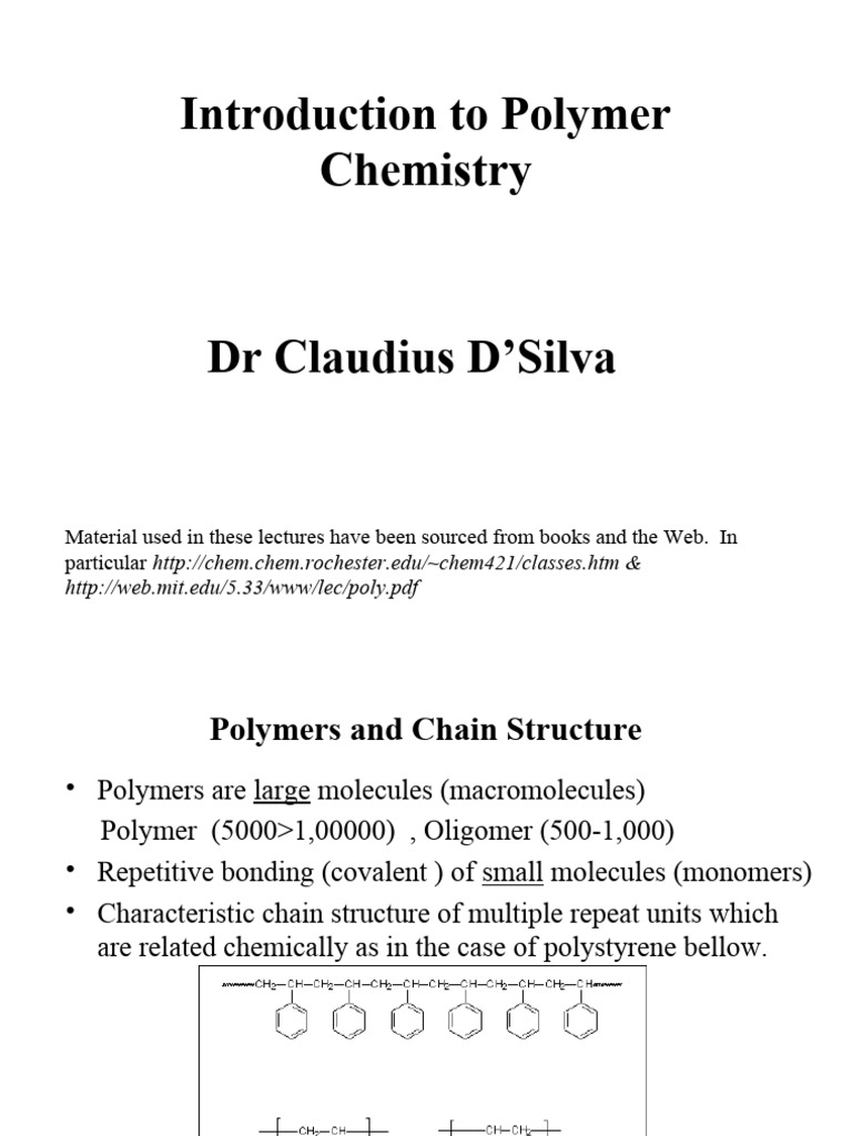 Introduction To Polymer Chemistry Lectur | PDF | Technology & Engineering