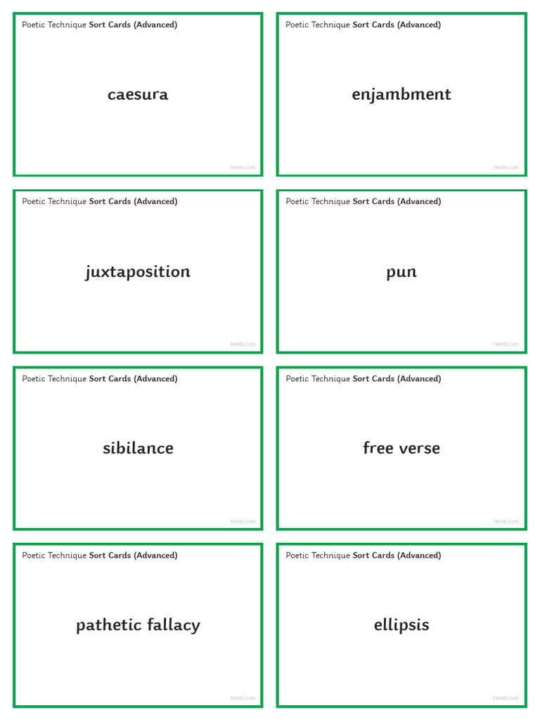 Poetic Techniques Sort Cards Advanced | PDF | Poetry | Rhyme